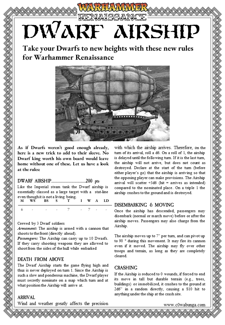 Warhammer Renaissance: Dwarf Airship rules – Cowabunga Journal